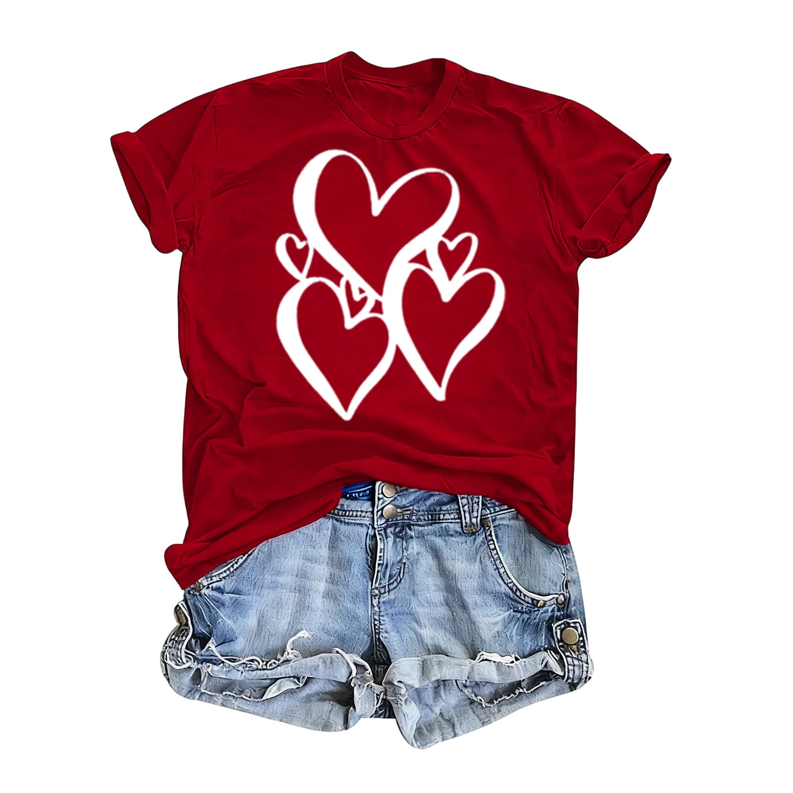 BUIGTTKLOP Valentine's Days Womens Tops Heart Print Short Sleeve Shirts ...