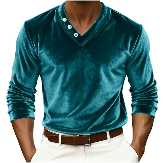 BUIGTTKLOP Velour Tops for Men Long Sleeve Shirts Casual V Neck Vintage ...