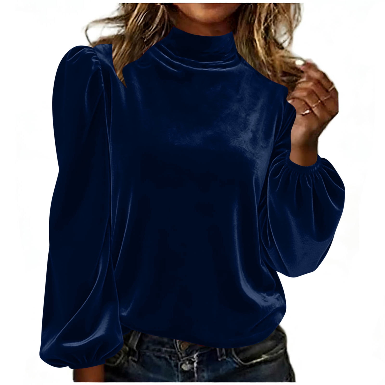 BUIGTTKLOP Velour Tops for Women Vintage Puff Long Sleeve Shirts ...