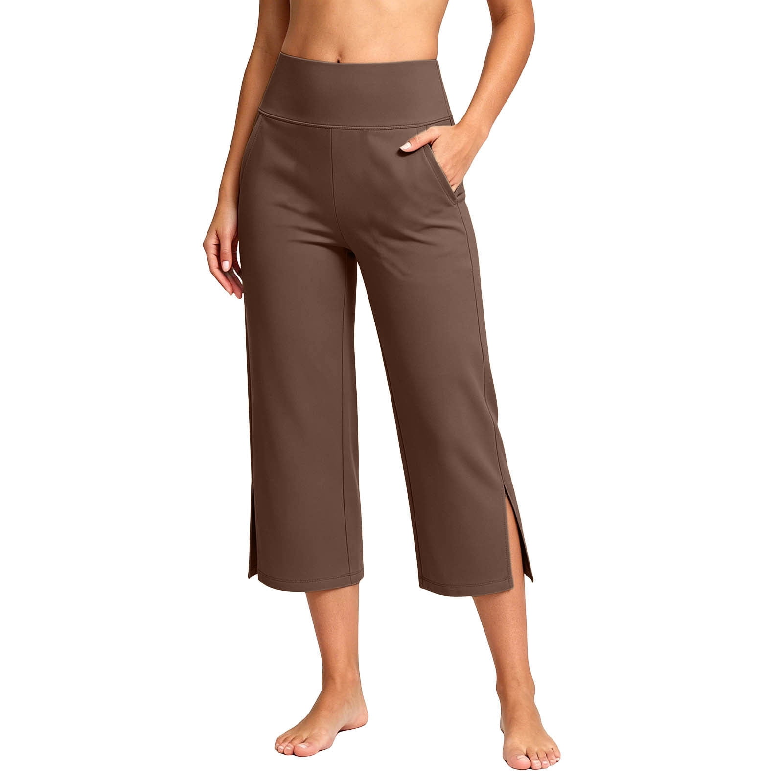 BUIGTTKLOP Wide Leg Capri Pants for Women Low Waisted Yoga Capris Side ...