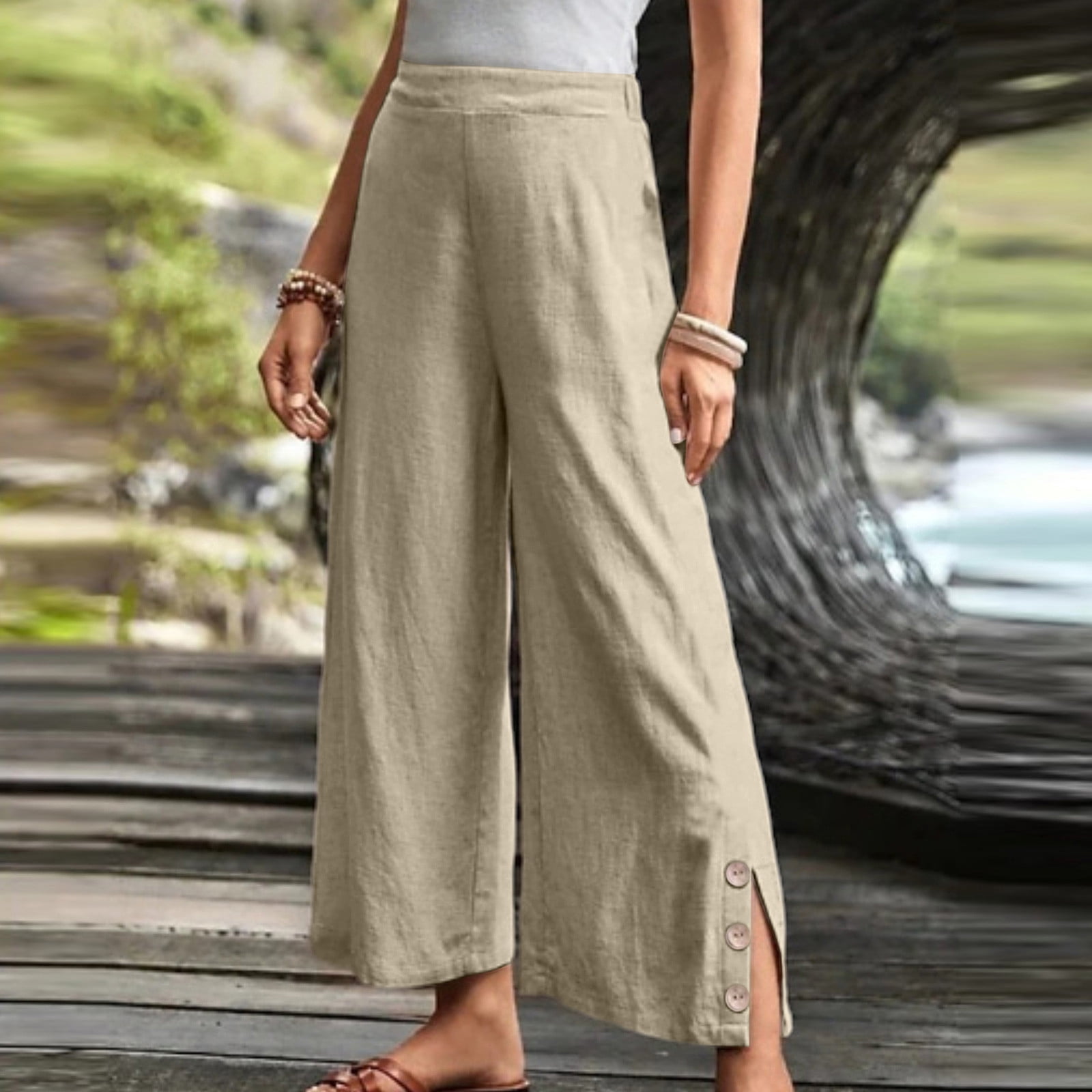 BUIGTTKLOP Wide Leg Pants for Women High Waist Cotton Palazzo Pants ...