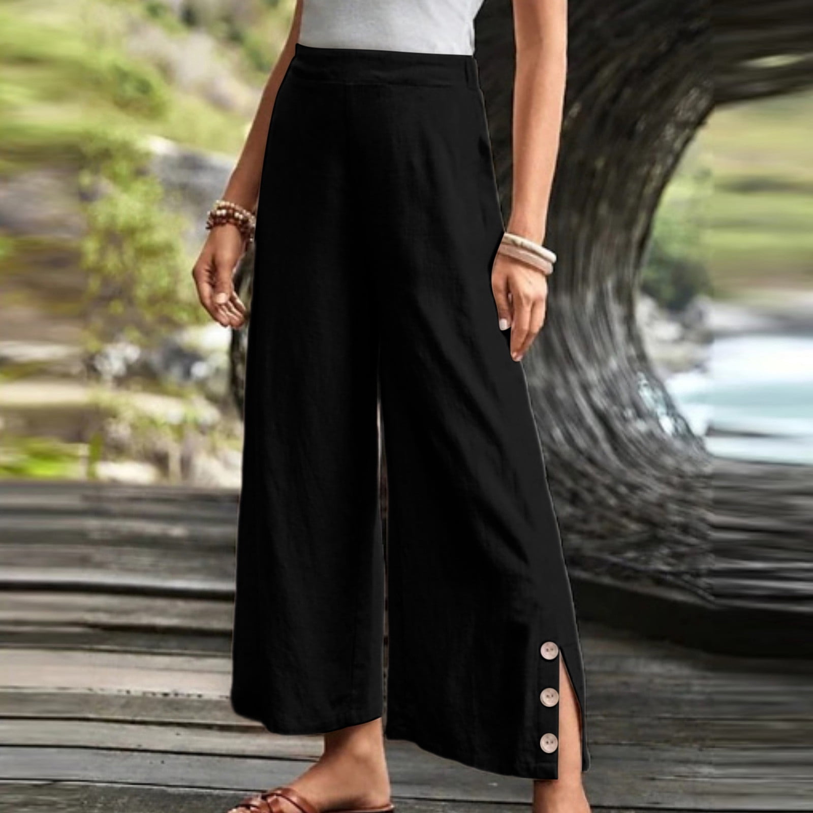 BUIGTTKLOP Wide Leg Pants for Women High Waist Cotton Palazzo Pants ...