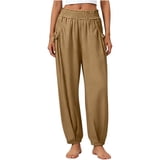 BUIGTTKLOP Women Wide Leg Pants Smocked Casual Elastic High Waist ...