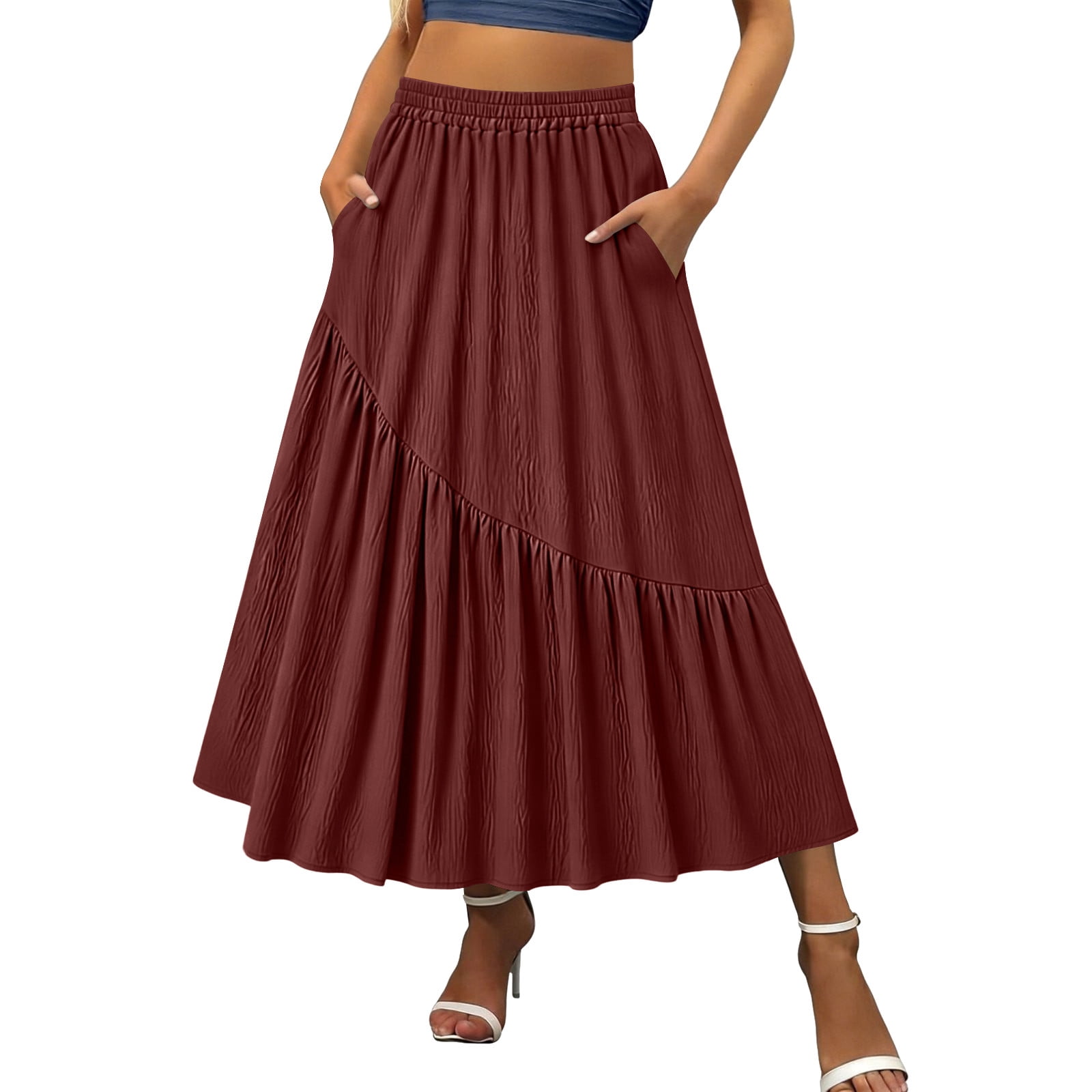 BUIGTTKLOP Women's Boho Maxi Skirt High Waist Pleated A-Line Flowy ...