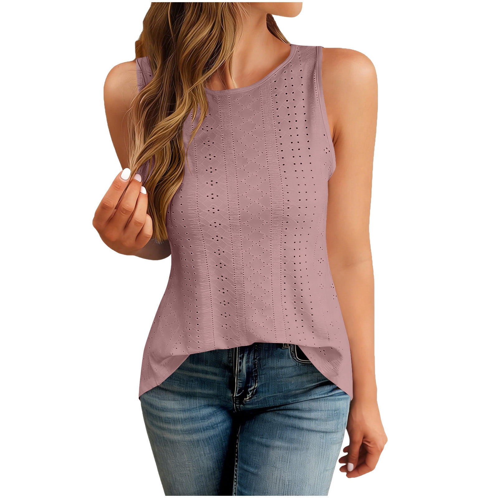 BUIGTTKLOP Women's Open Back Criss Cross Tank Top Eyelet Embroidery Cut ...