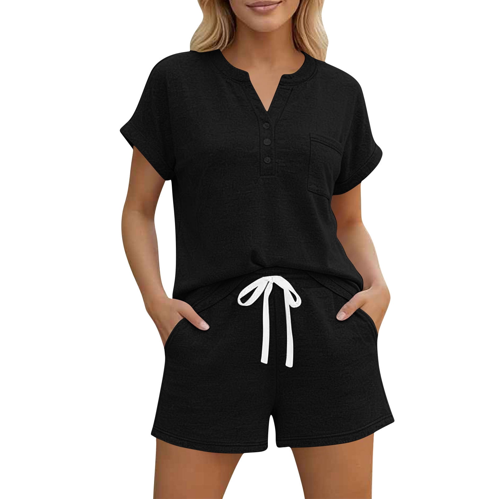 BUIGTTKLOP Womens 2 Piece Summer Short Sets Short Sleeve Top Shorts ...