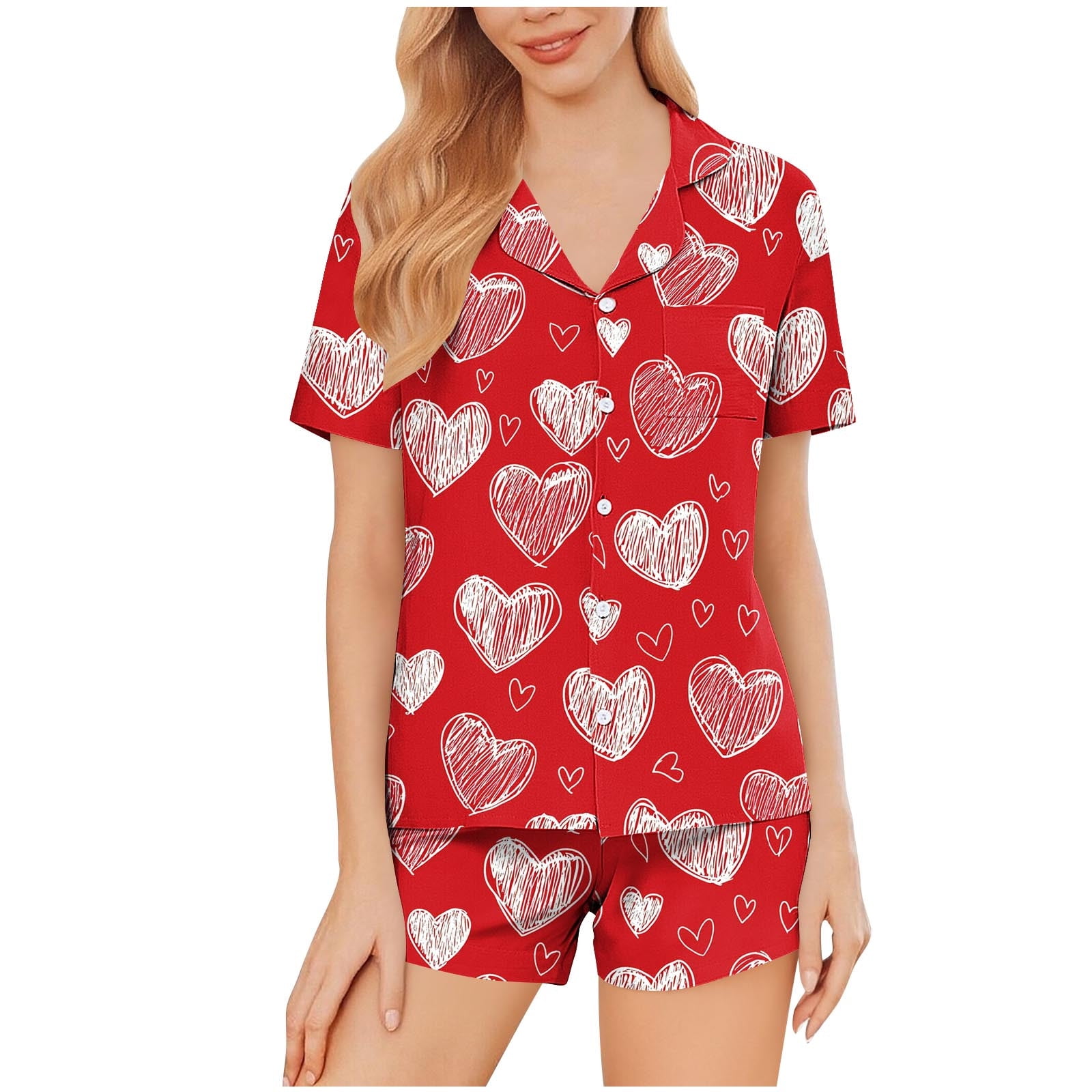 BUIGTTKLOP Womens Christmas Pajamas Sets Heart Print Short Sleeve ...