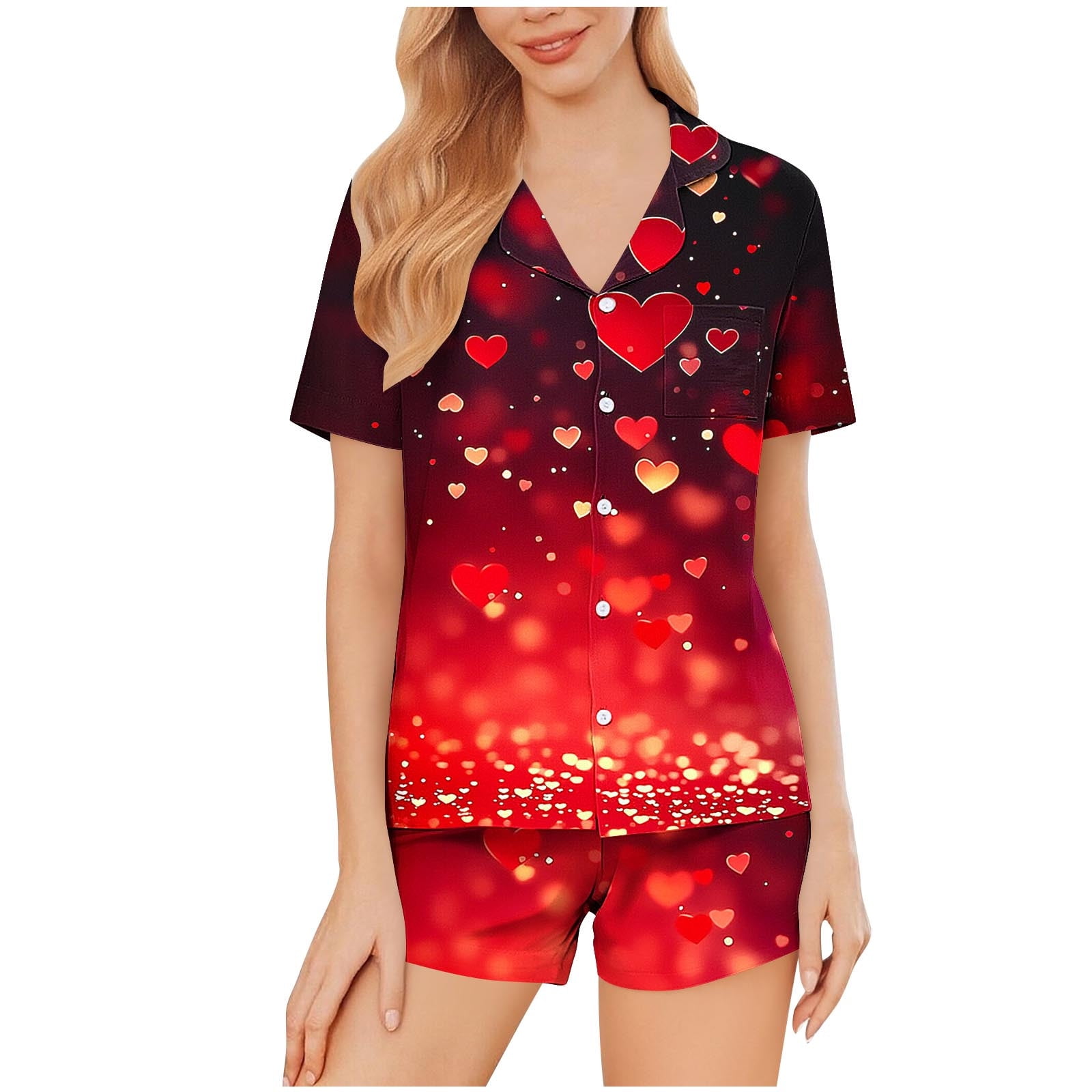 BUIGTTKLOP Womens Christmas Pajamas Sets Heart Print Short Sleeve ...