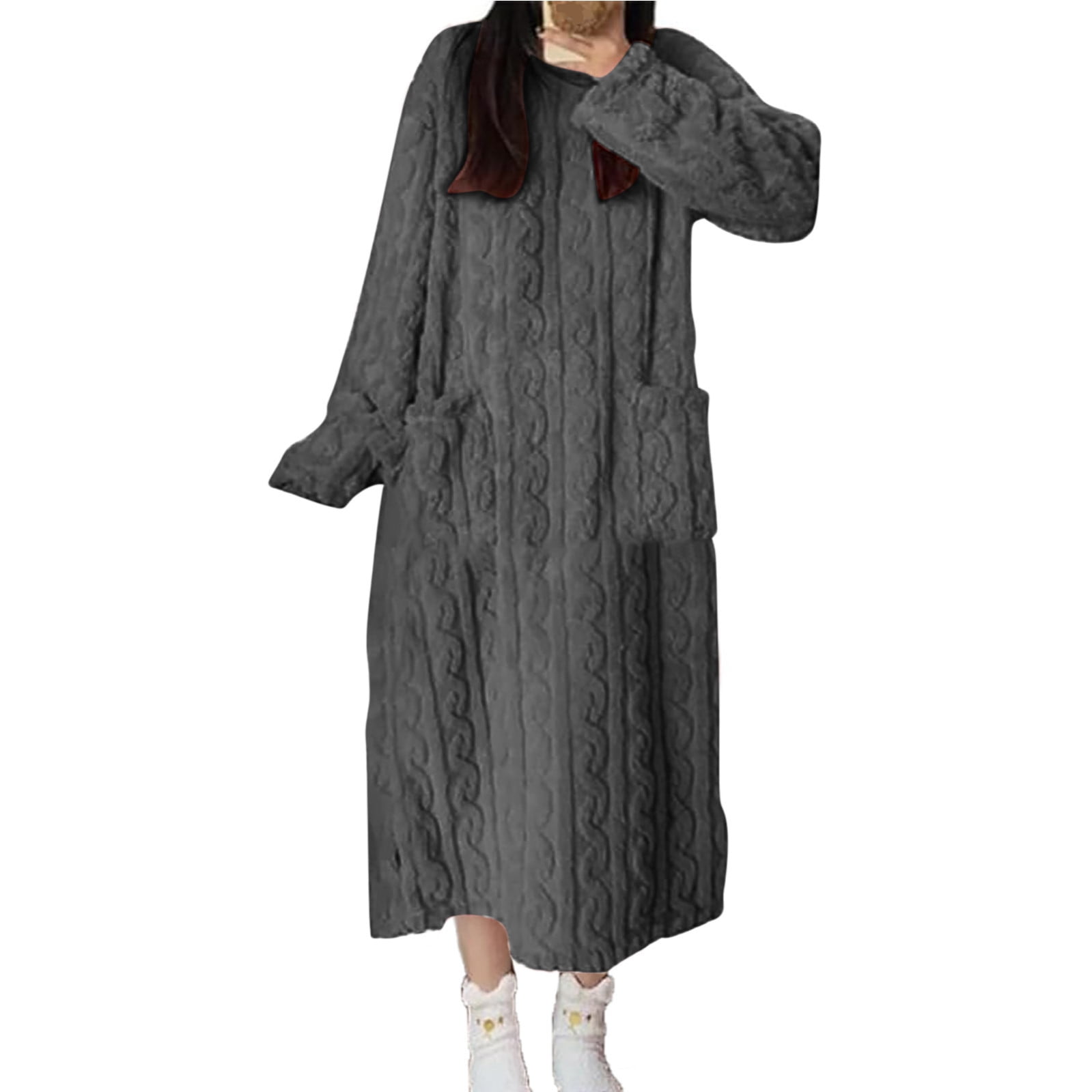 BUIGTTKLOP Womens Flannel Nightgown Fuzzy Fleece Cozy Plush Warm Winter ...
