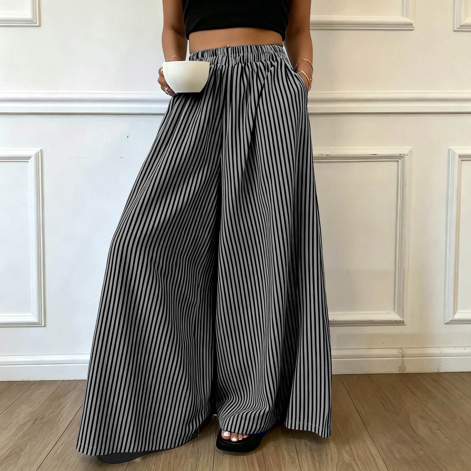 BUIGTTKLOP Womens High Waisted Palazzo Pants Wide Leg Printed Pant ...