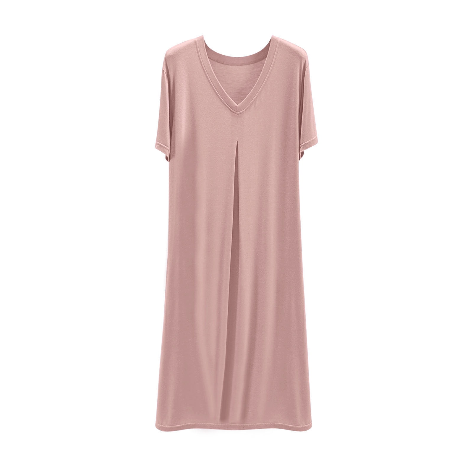 BUIGTTKLOP Womens Nightgown Short Sleeve Sleep Dress V Neck Comfy Midi ...