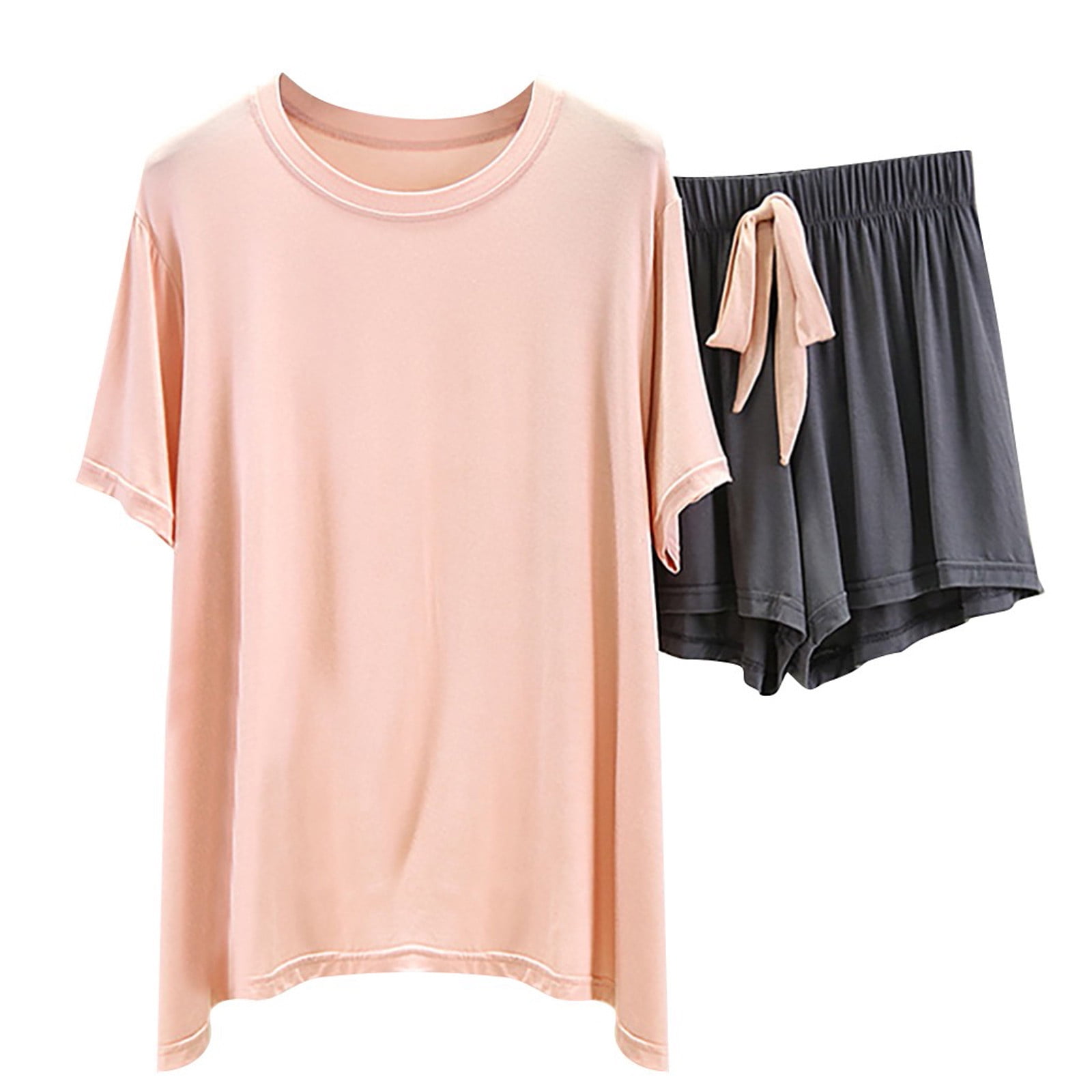 BUIGTTKLOP Womens Pajama Sets Short Sleeve Crewneck Tops Wide Leg ...