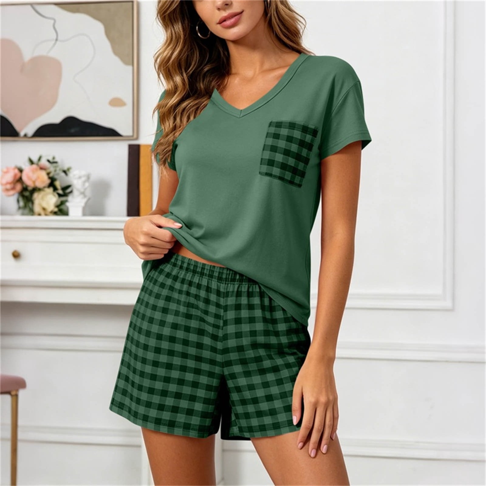 BUIGTTKLOP Womens Pajama Sets Short Sleeve Pajamas for Women Sets Soft ...