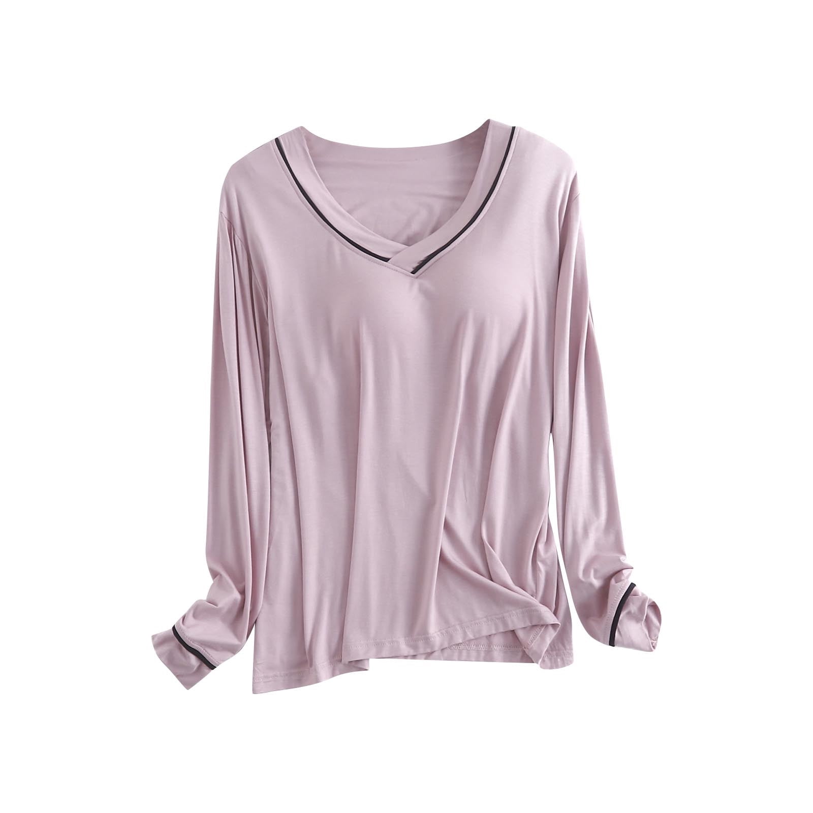 BUIGTTKLOP Womens Pajamas Tops Built in Bra Long Sleeve Undershirts ...
