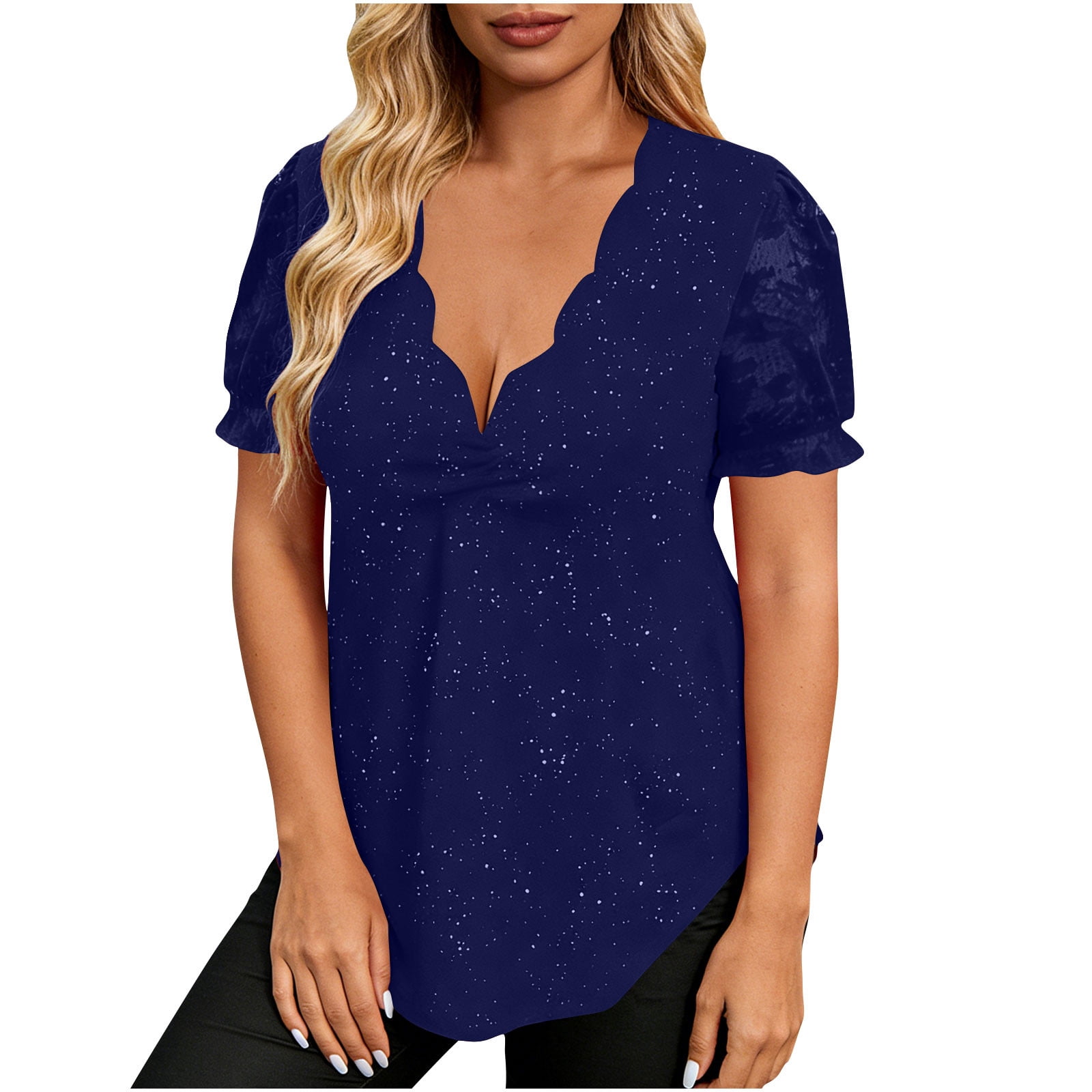 BUIGTTKLOP Womens Plus Size Sequin Tops Lace Crochet Sparkly Short ...