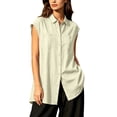 BUIGTTKLOP Womens Sleeveless Button down Shirts Cotton Linen Blouses ...