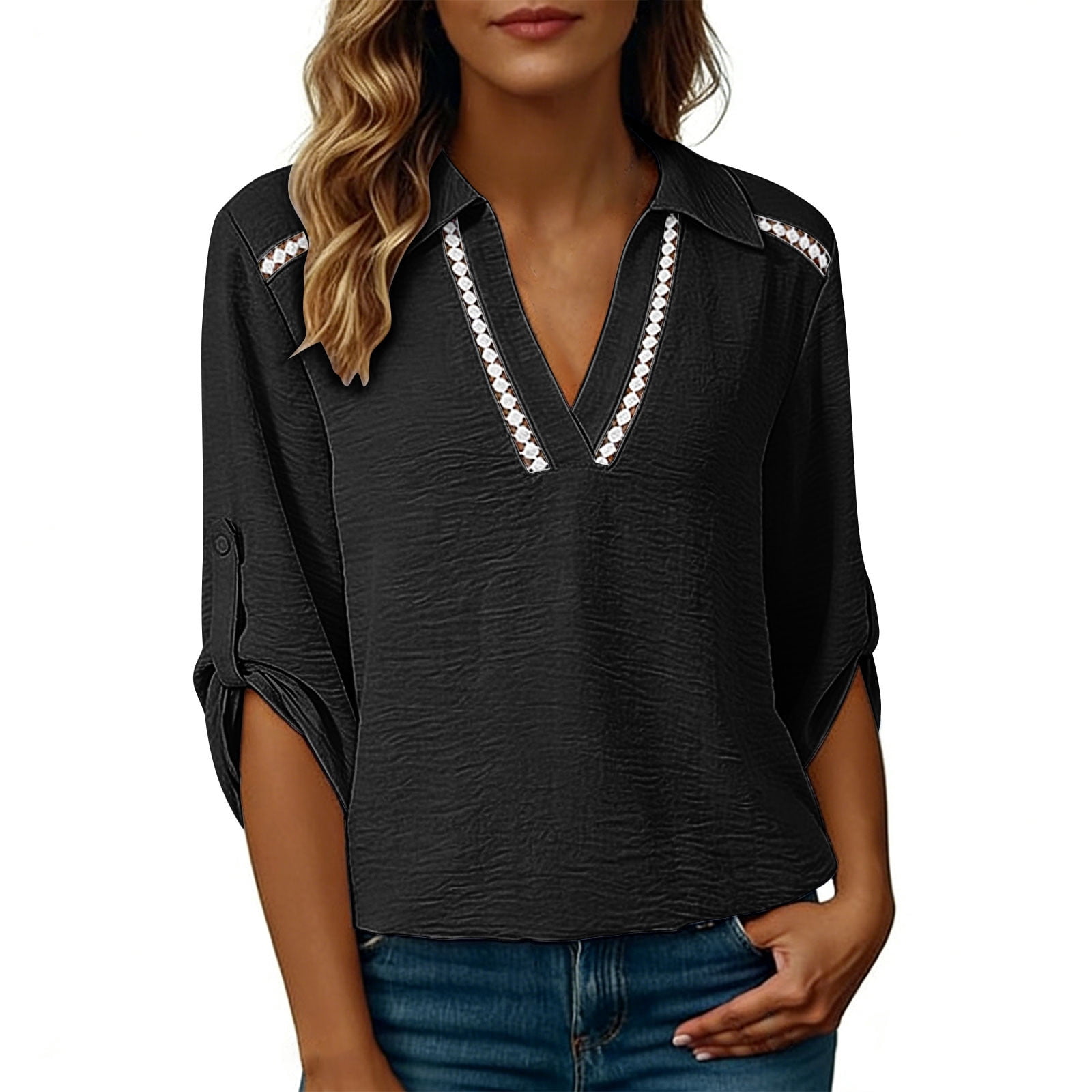 BUIGTTKLOP Womens Summer 2026 Dressy Casual Blouses V Neck 3/4 Sleeve ...