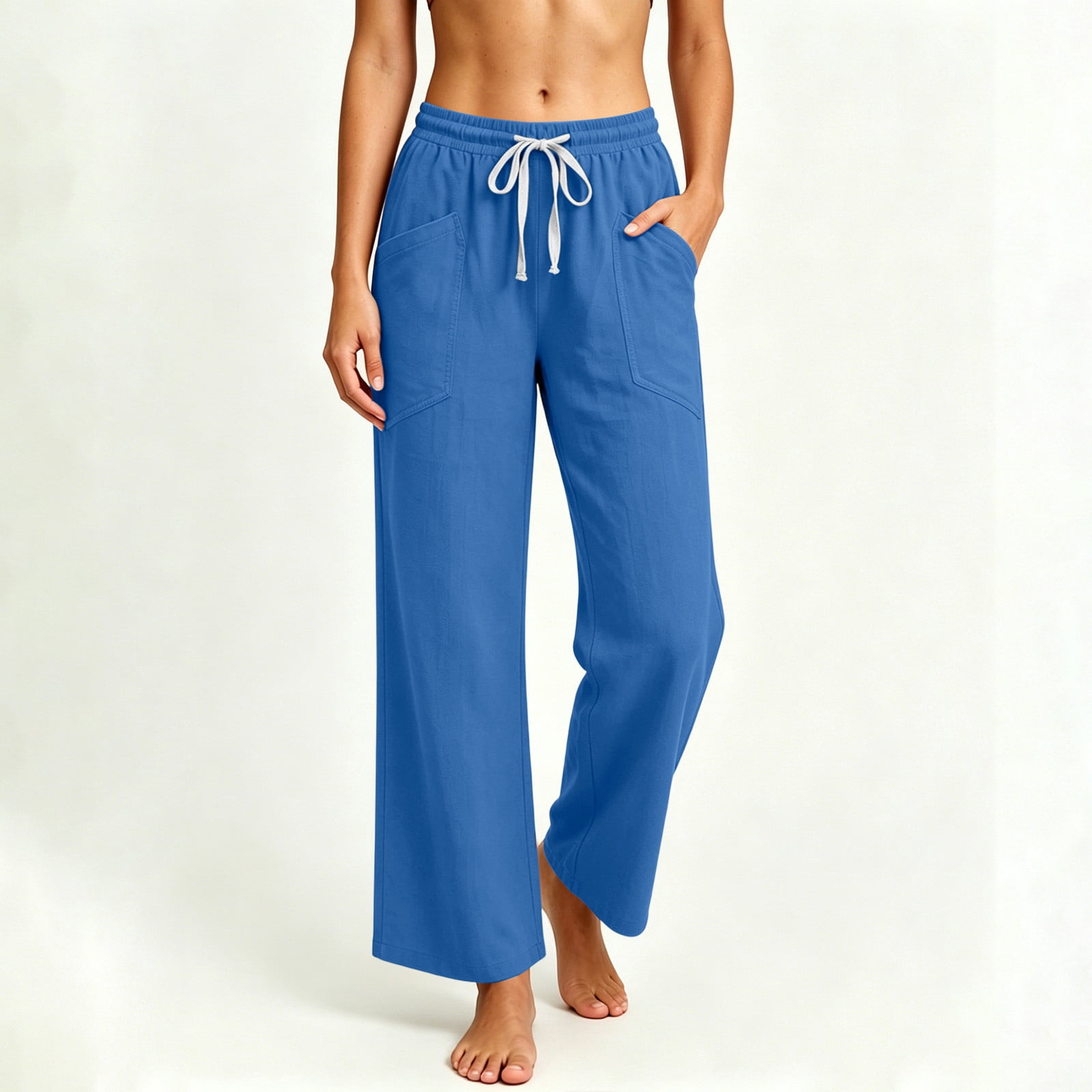 BUIGTTKLOP Womens Wide Leg Pants Elastic Waist Drawstring Casual ...