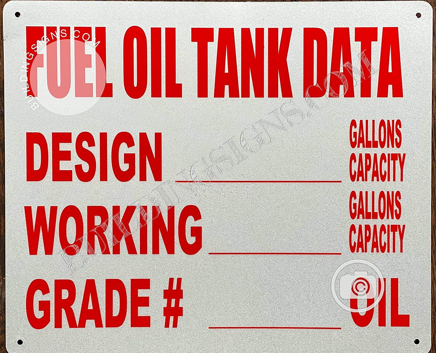 BUILDINGSIGNS.COM Fuel Oil Tank Data Sign (White, Aluminum 12X10) (ref ...