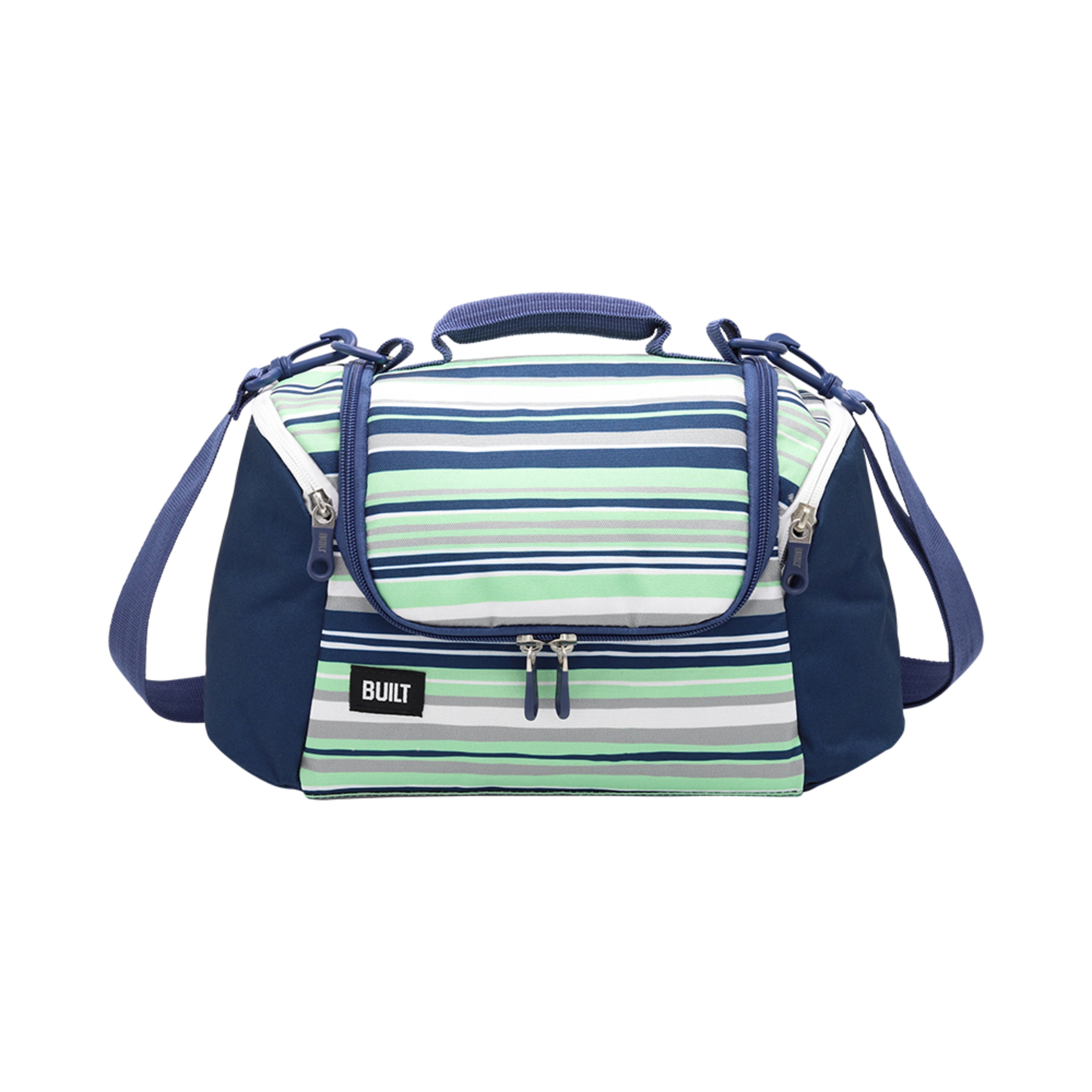 BUILT All Day Insulated Polyester Lunch Bag in Blue Green Stripes ...
