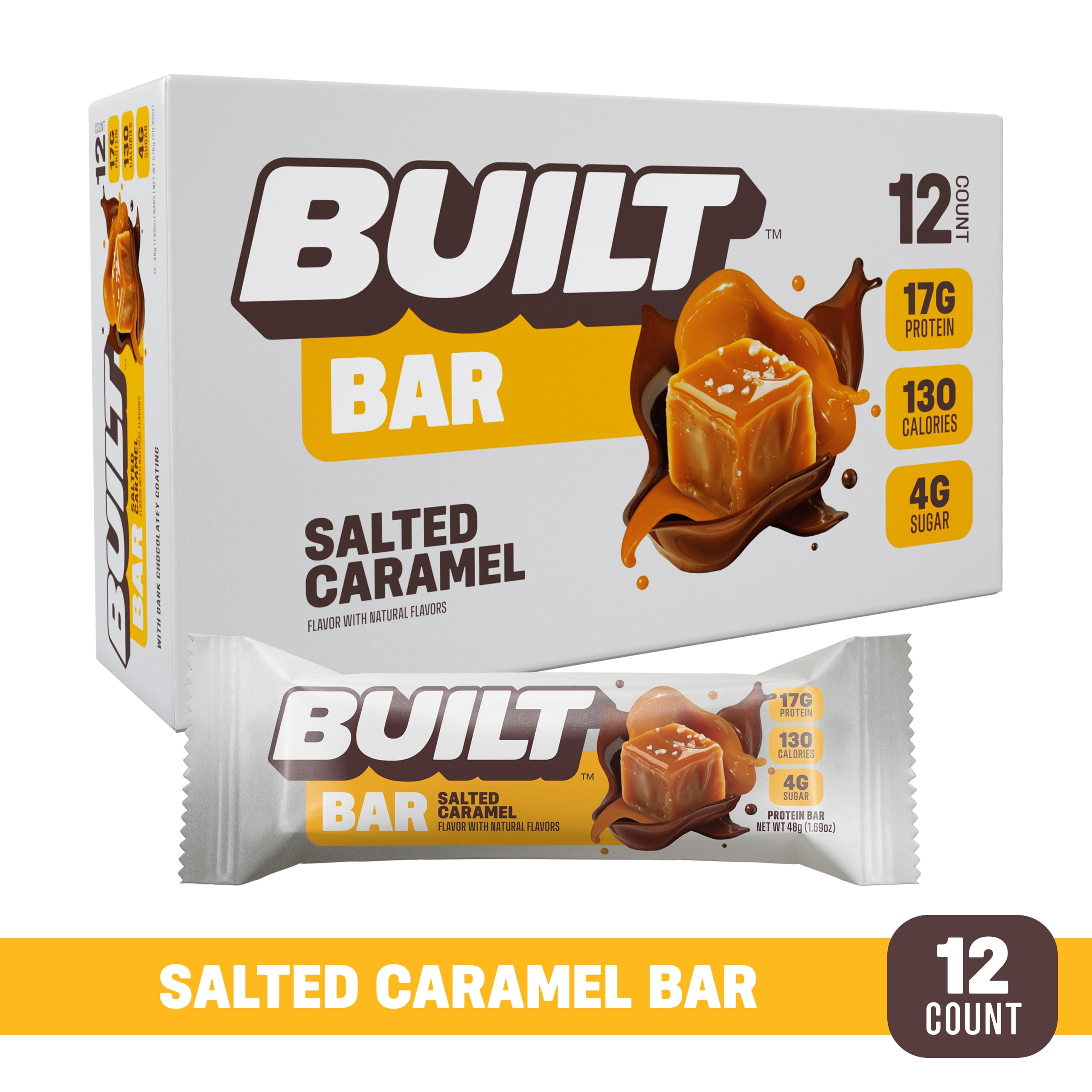 BUILT Bar Protein Bar with 17g High Protein, Gluten-Free, Salted Caramel Bar - 12 Count ...