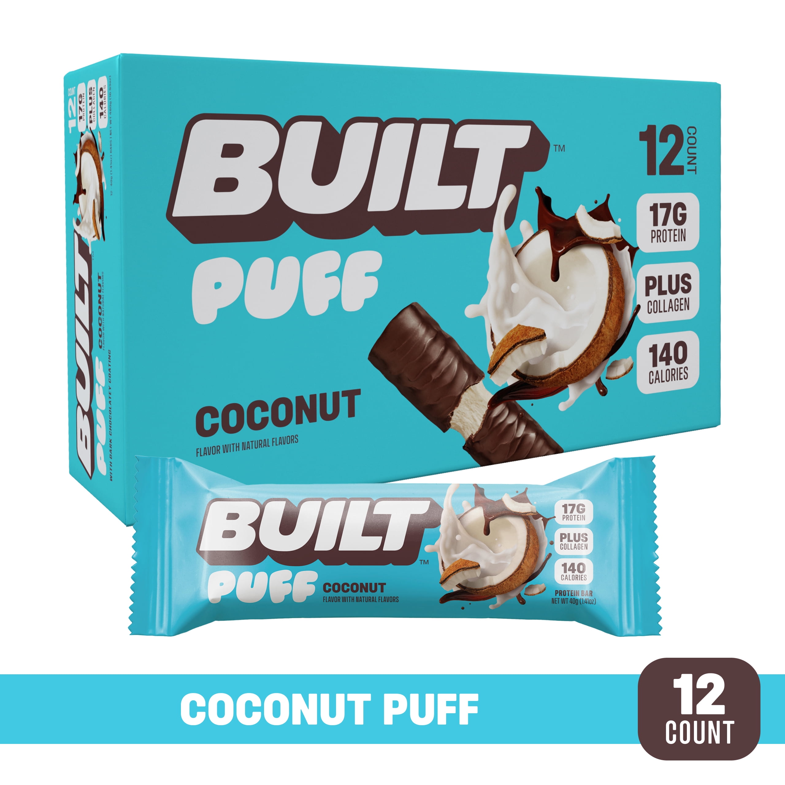 BUILT Bar Puff Protein Bars, Coconut, High Protein, Collagen, Gluten ...