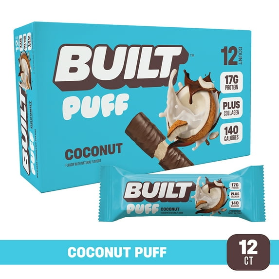 Built Bar Protein Bars Coconut Puff 12 Count - 17g Protein with ...