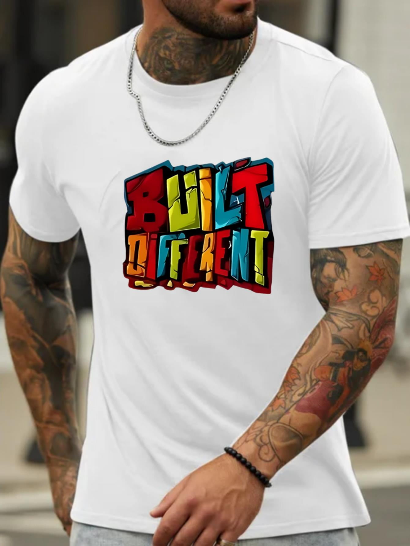 BUILT DIFFERENT Letter Graphic Print Men's Creative Top, Casual Short ...