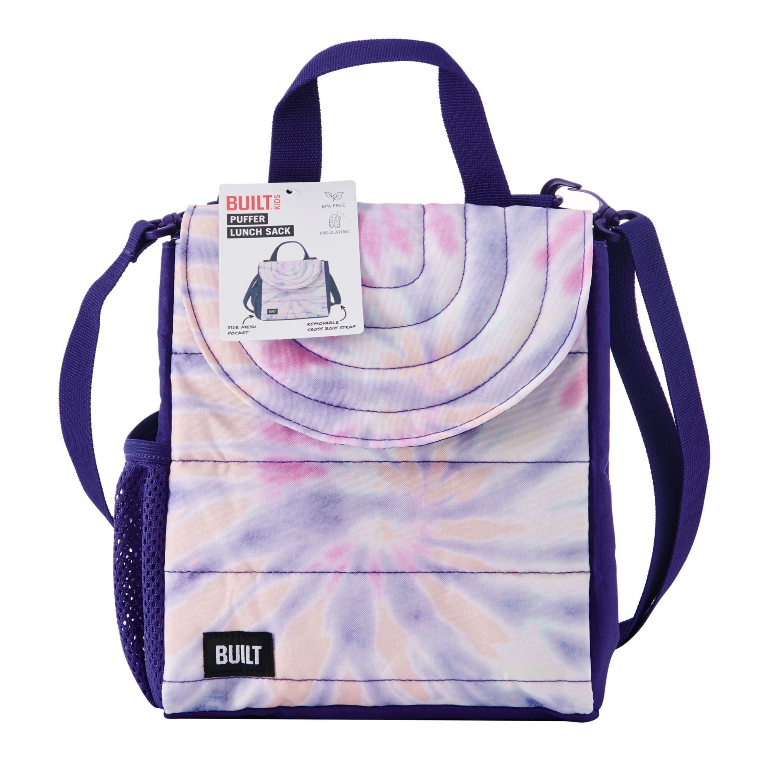 Built Kids Puffer Insulated Lunch Bag - Tie Dye Purple - Walmart.com