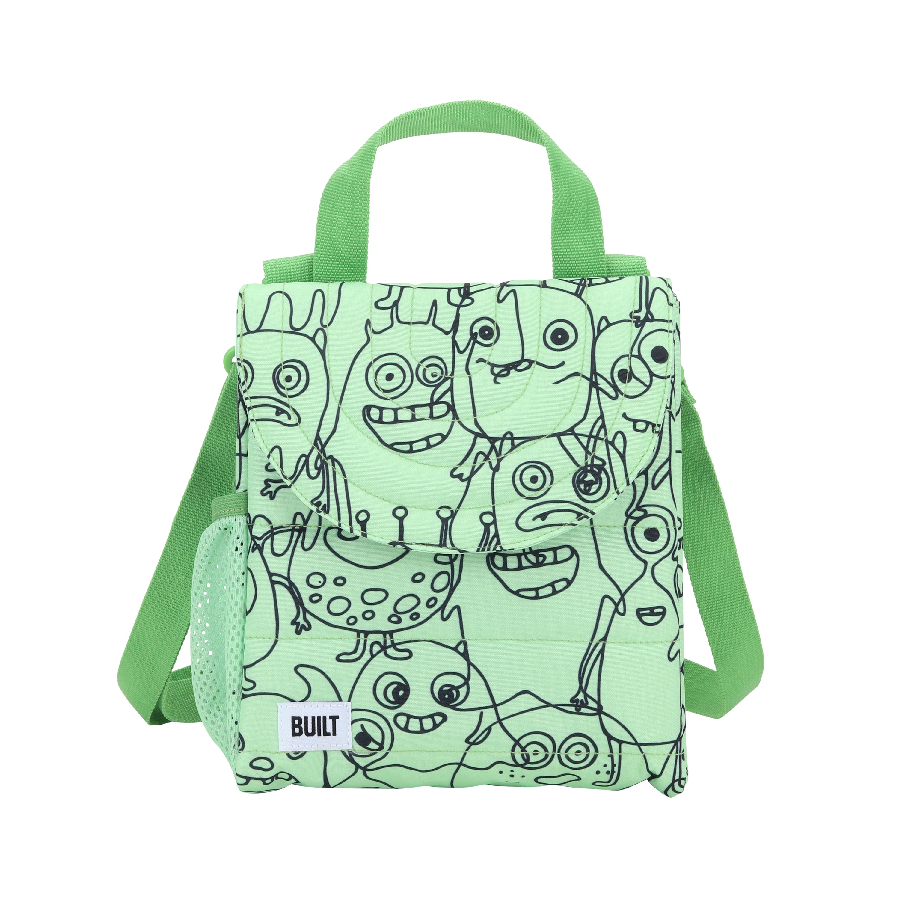 BUILT Kids Puffer Insulated Lunch Bag Green Monster with Strap for ...