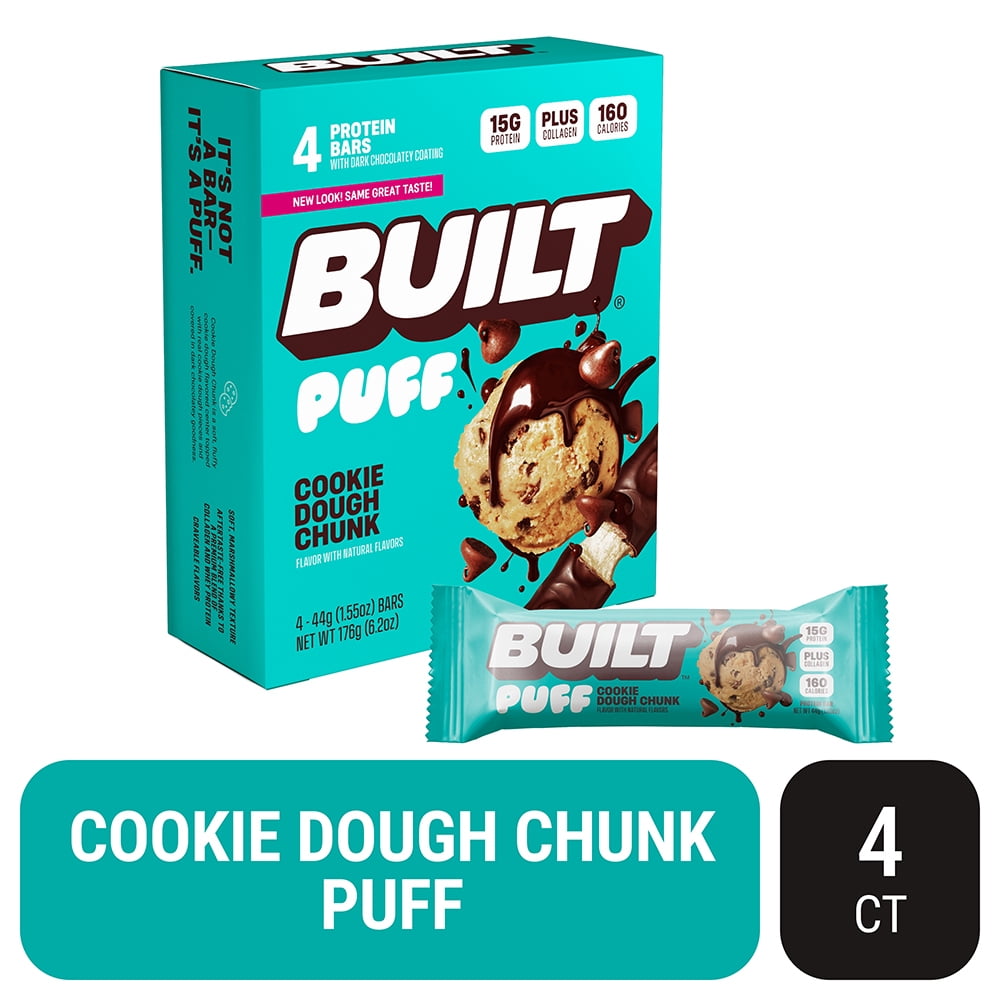 BUILT Bar Protein Bar, Cookie Dough Chunk Puff, 15g Protein, Collagen ...