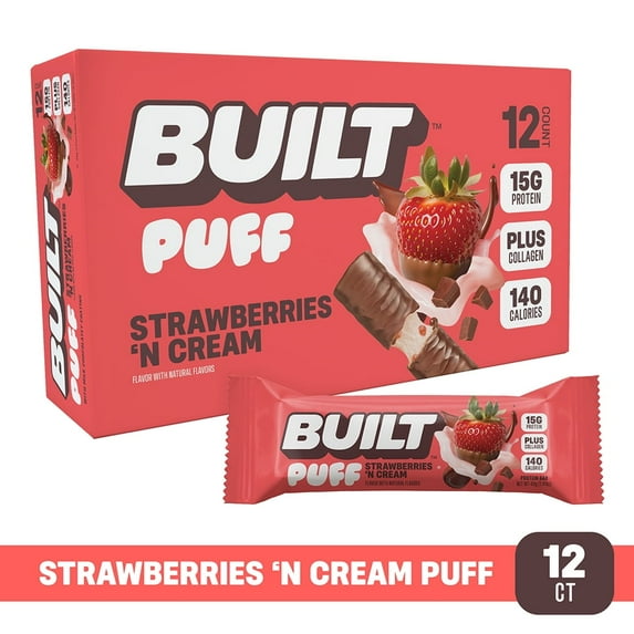 Built Bar Puff Protein Bars, Strawberries 'n Cream, 12-Pack, 140 ...