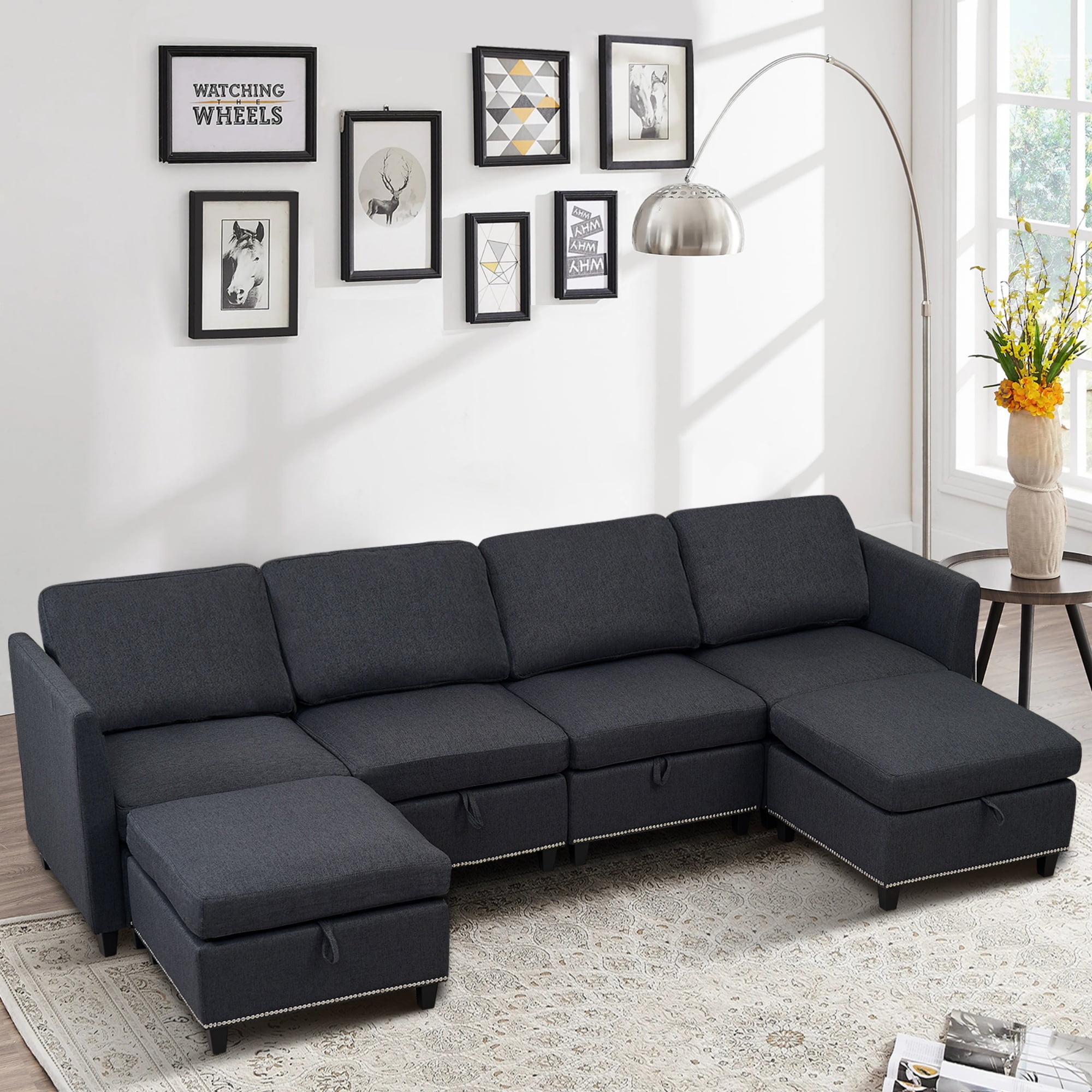 BUIORD 100" Modular Sectional Sofa with Storage, 6 Seat Couches and ...