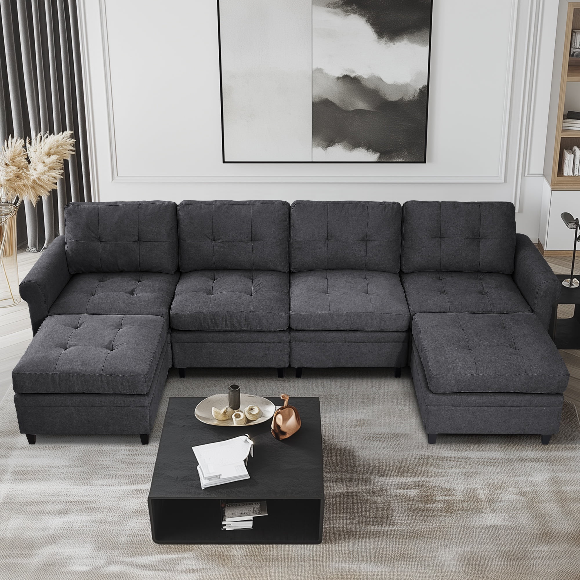 BUIORD 115" Modular Sectional Couch with Storage, 6 Seat Couches and ...