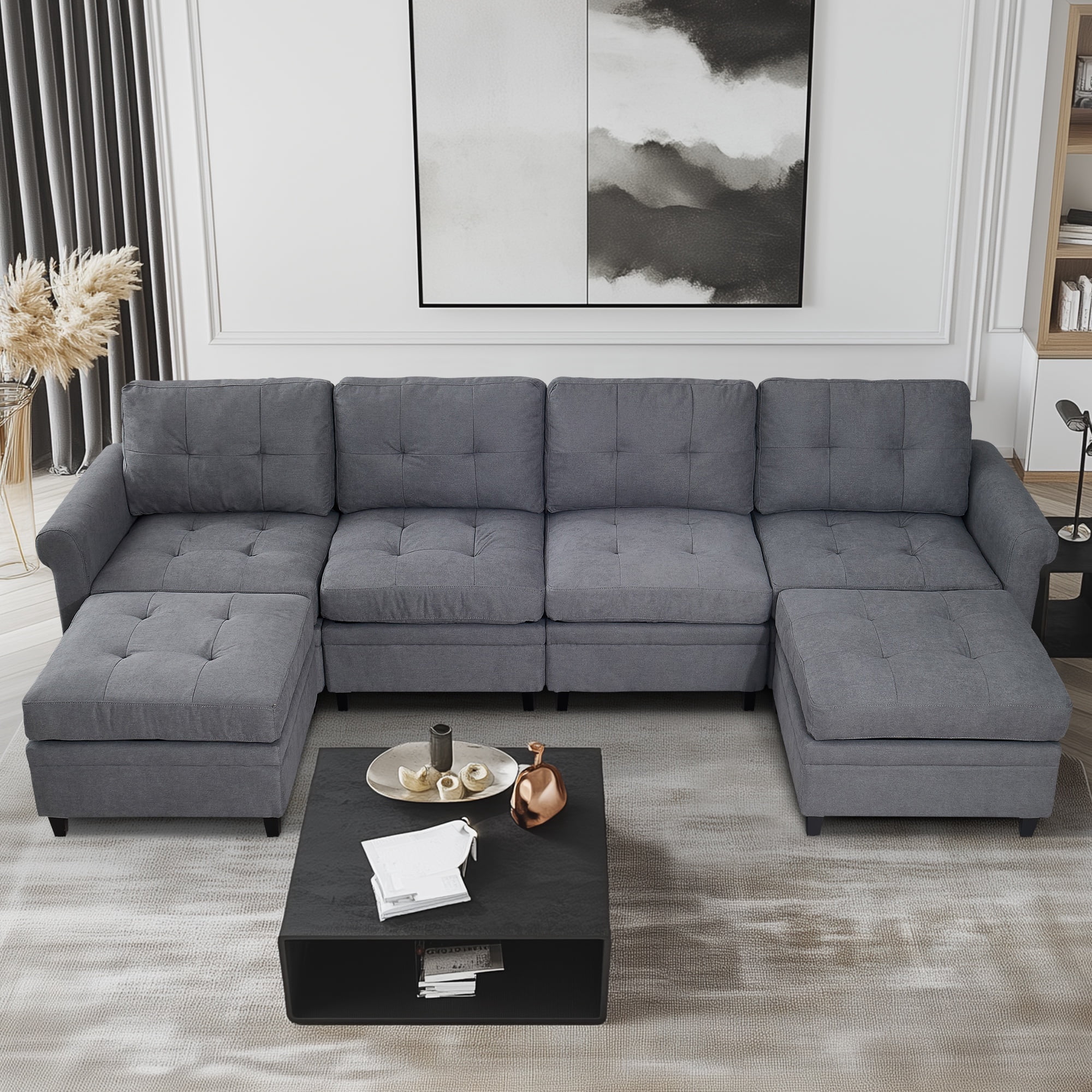 BUIORD 115" Modular Sectional Couch with Storage, 6 Seat Couches and ...