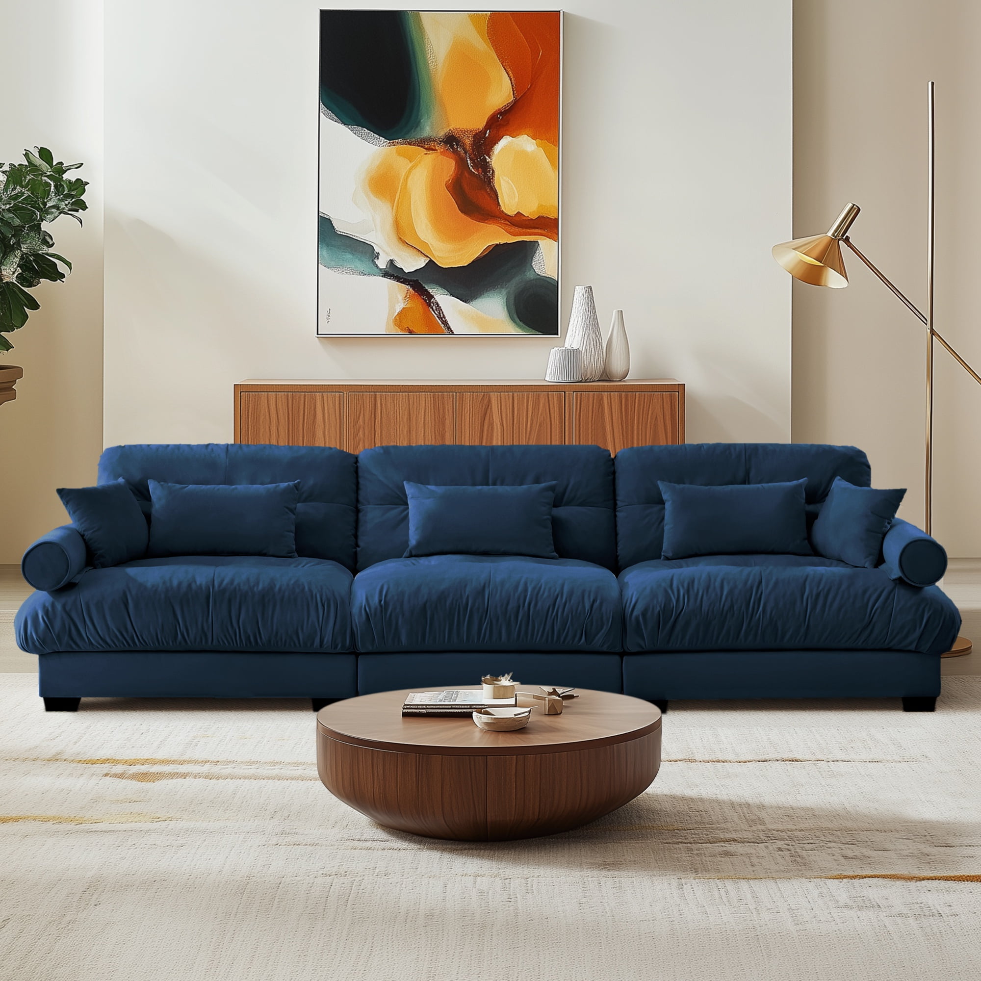 BUIORD 130" Oversized 3-Seater Sofa, Upholstered Velvet Sofa Couch with ...