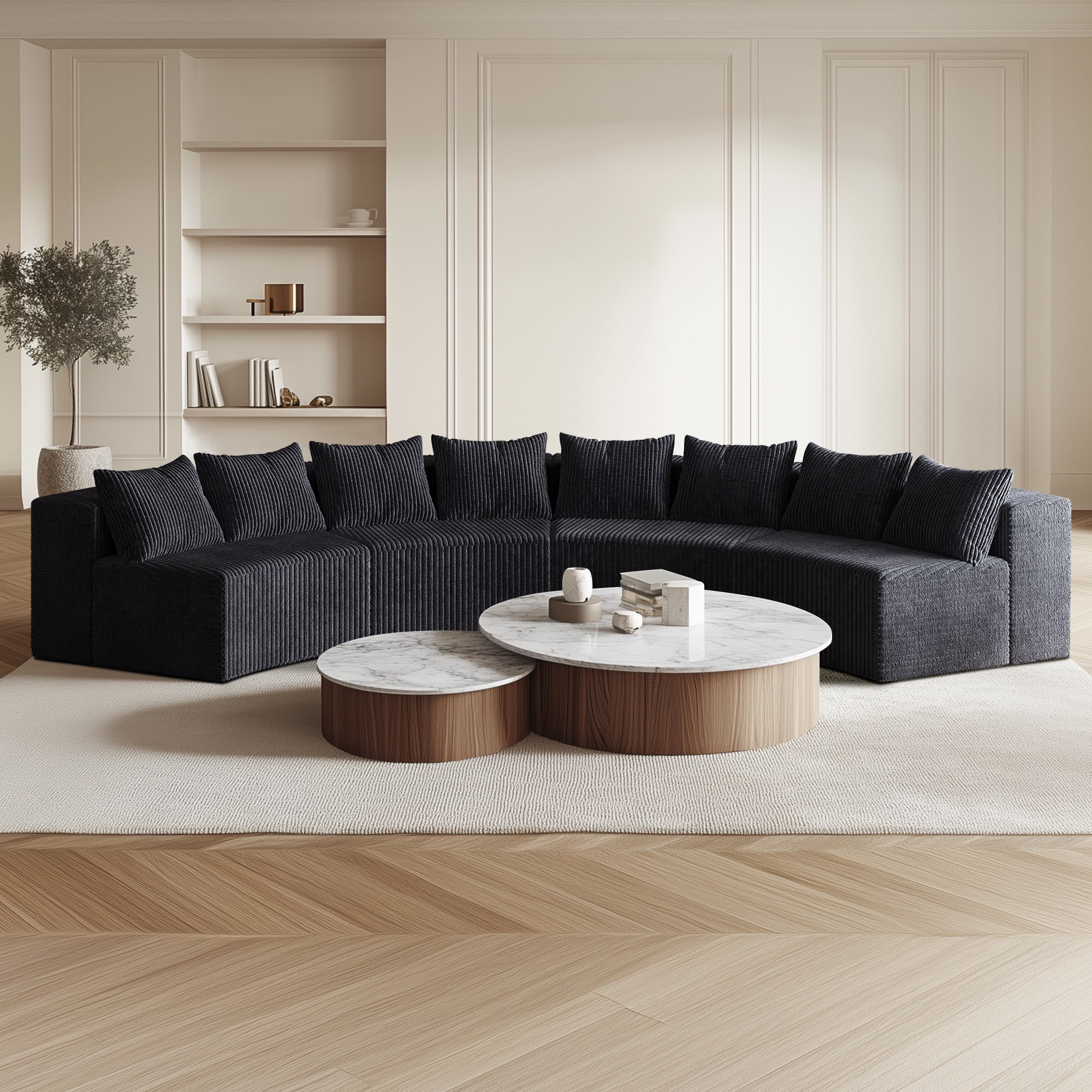 BUIORD 156" Curved Modular Sectional Sofa, Oversize Sponge Corduroy ...