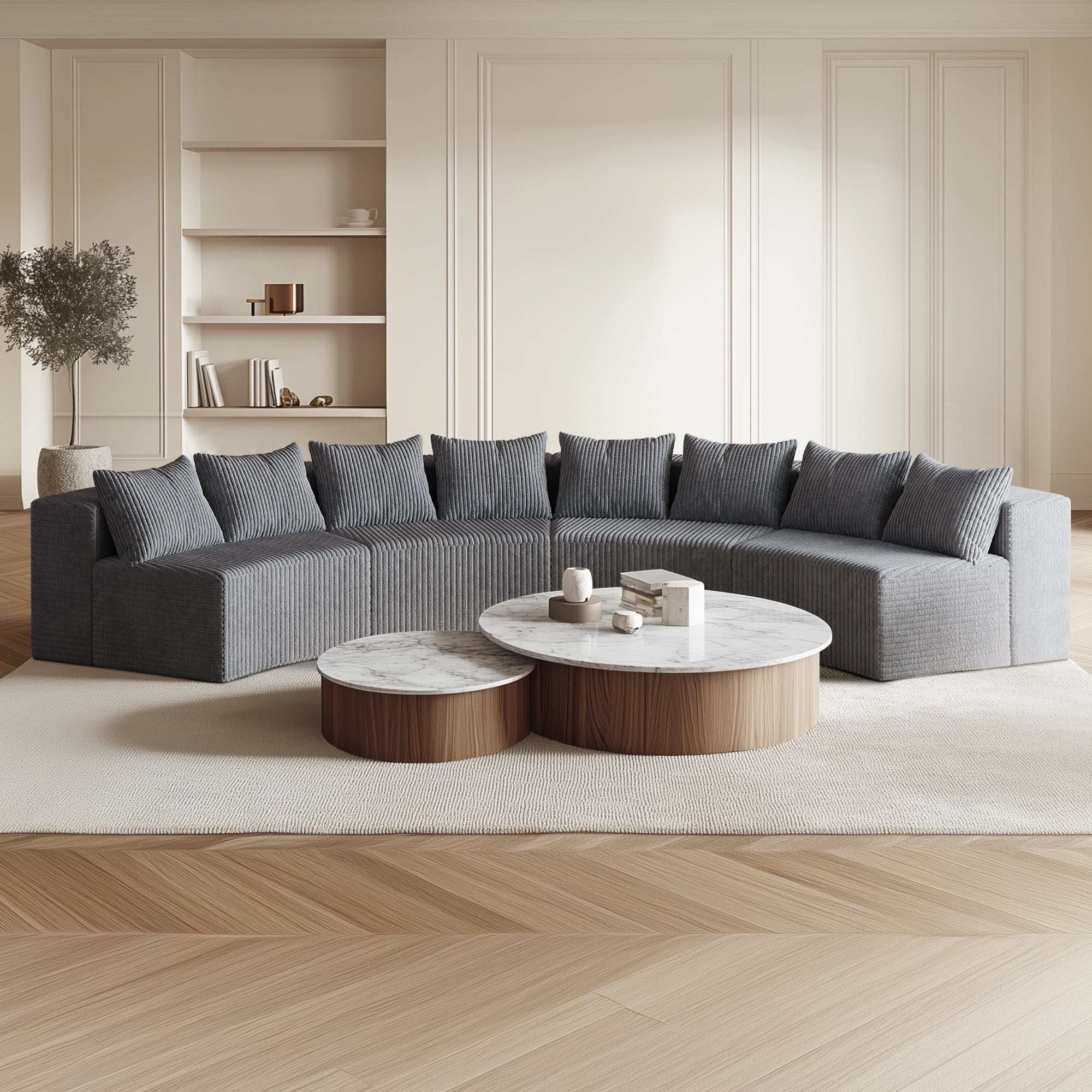 BUIORD 156" Curved Modular Sectional Sofa, Oversize Sponge Corduroy ...