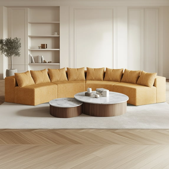 BUIORD 156" Curved Modular Sectional Sofa, Oversize Sponge Corduroy ...