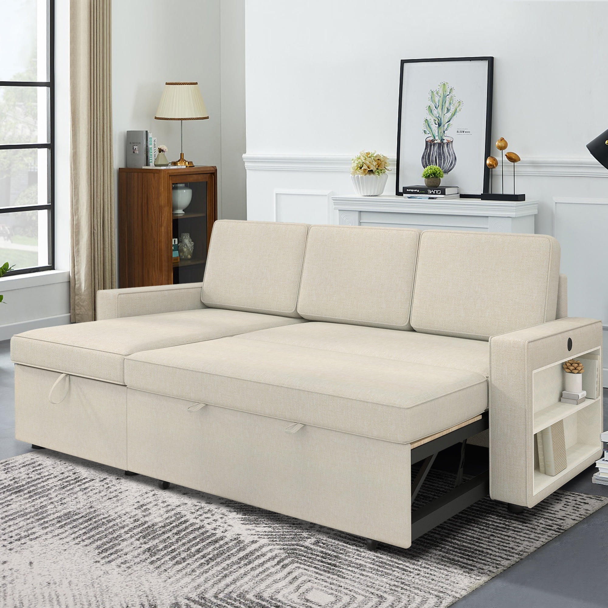 BUIORD 86" Convertible Sleeper Sectional Sofa with Storage Chaise, L ...