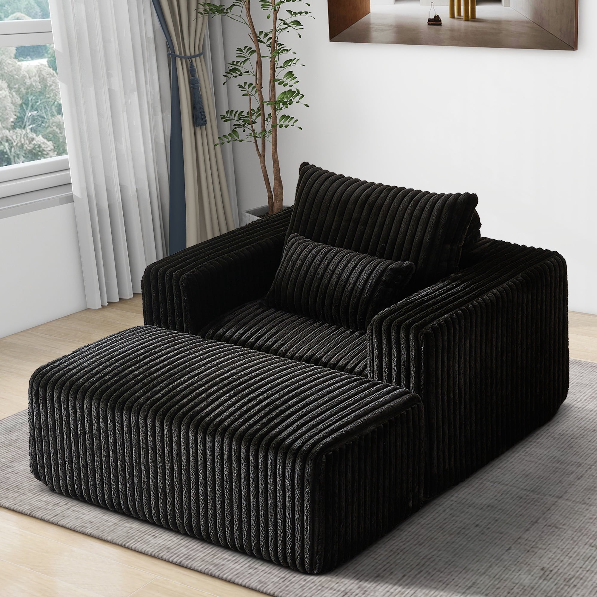 BUIORD Accent Chair with Ottoman, 62.5" Oversized Corduroy Single Sofa ...