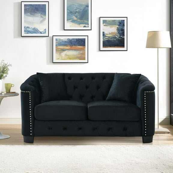 Beige Velvet Sofa for Living Room, Modern Tufted Button Chesterfield ...