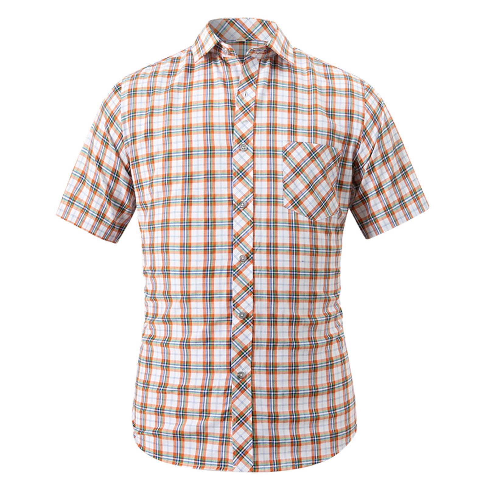 BUIgtTklOP Men's Casual Stylish Short Sleeve Button-Up Plaid Pearl Snap ...