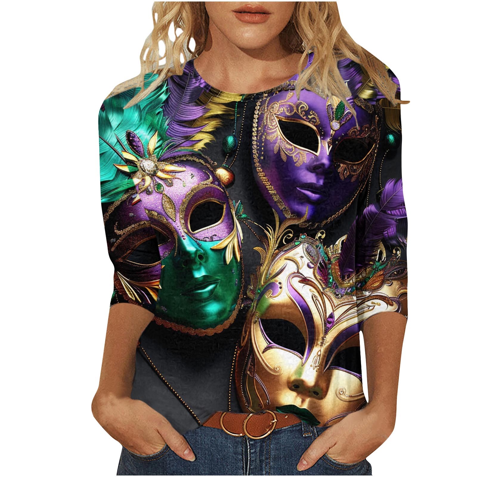 BUIgtTklOP No Boundaries 2024 Blouse Mardi Gras Tops for Women Daily ...