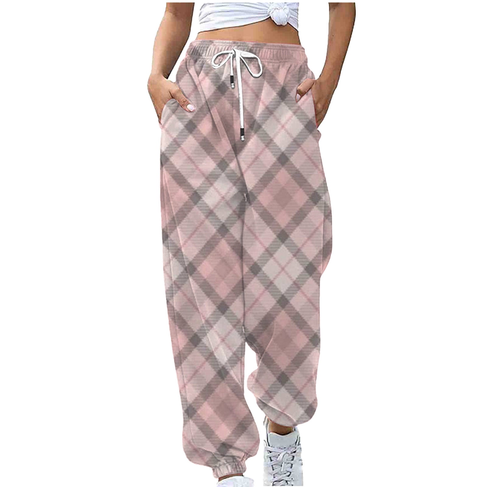 Buigttklop Pants for Women,Womens Checker Printing Sweatpants Loose ...