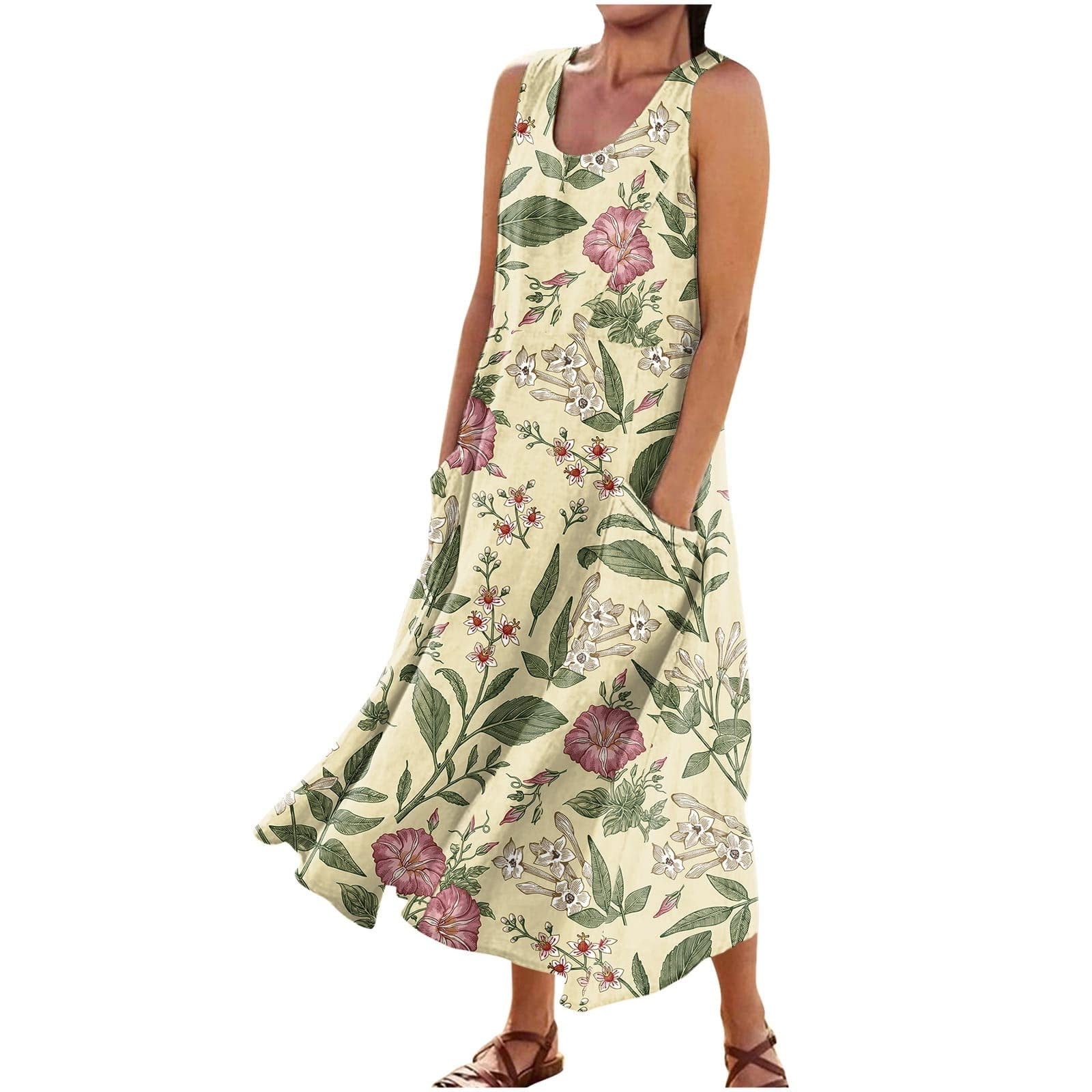 BUIgtTklOP Sundresses for Women 2024 Long Summer Sleeveless Cotton And ...