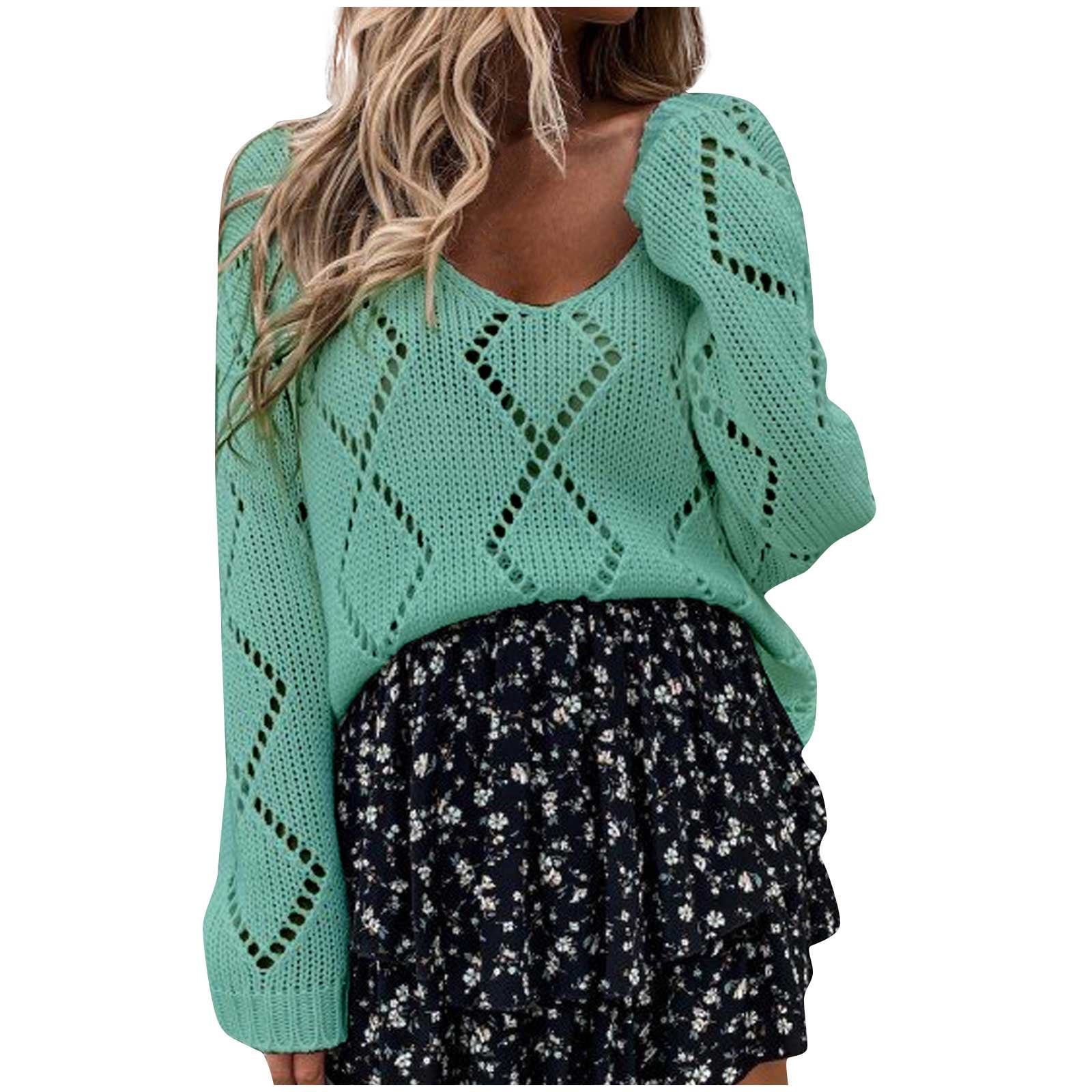 BUIgtTklOP Sweaters for Women Clearance Women V-Neck Solid Color ...