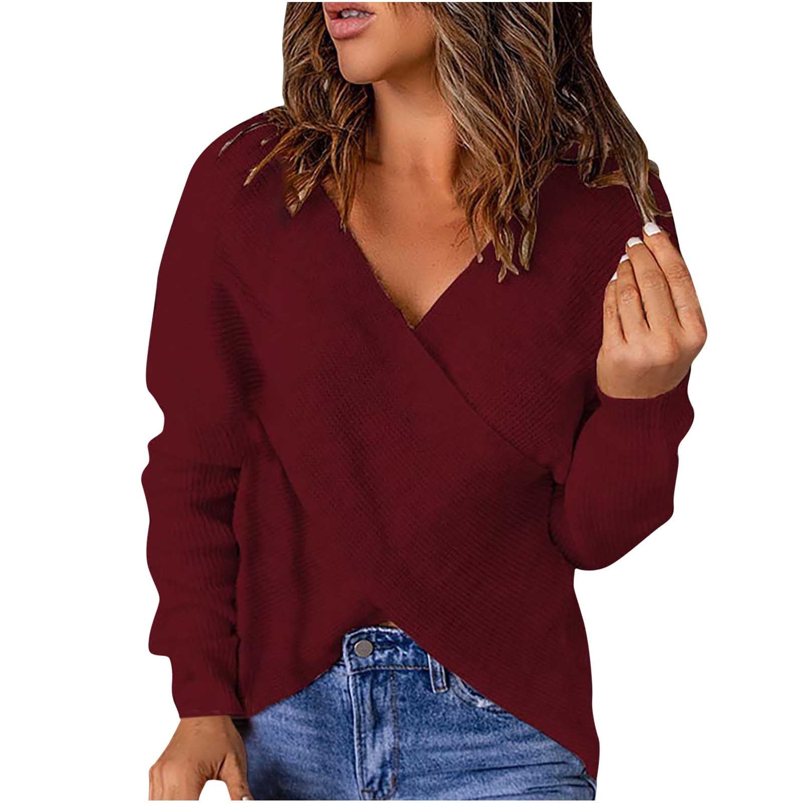 Buigttklop Sweaters for Women Women Winter Solid Long Sleeve Pullove V ...