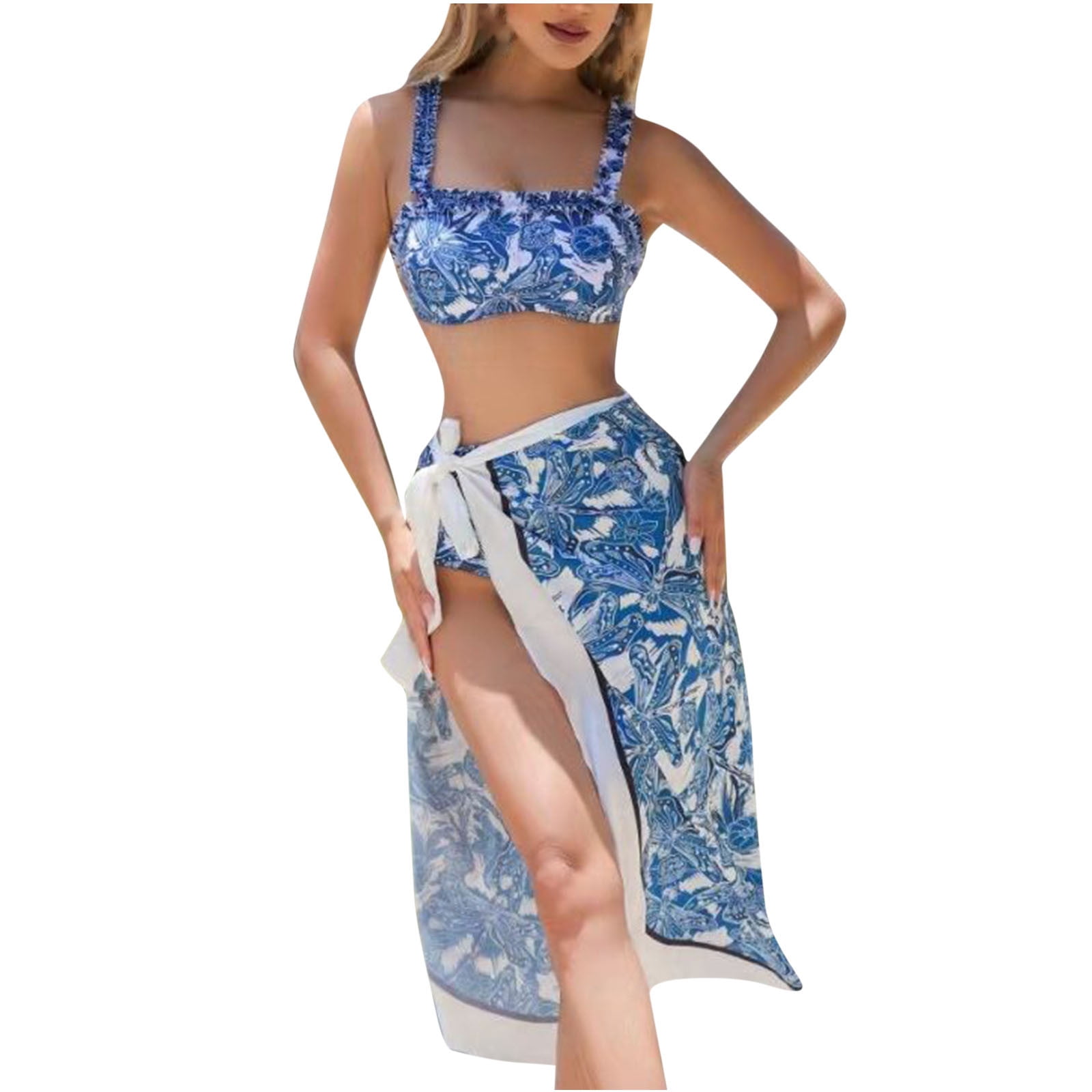 Buigttklop Three-Piece Bikini Set for Women,Women Printed Bikini Push-Up Brazilian Swimwear ...