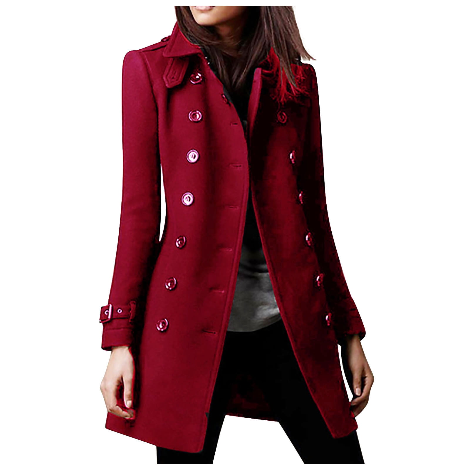BUIgtTklOP Winter Coats,Women Long Sleeve V-Neck Woolen Overcoat Solid ...
